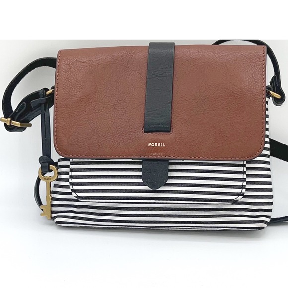 Fossil | Bags | Fossil Kinley Crossbody Bag Brown Leather Black White ...